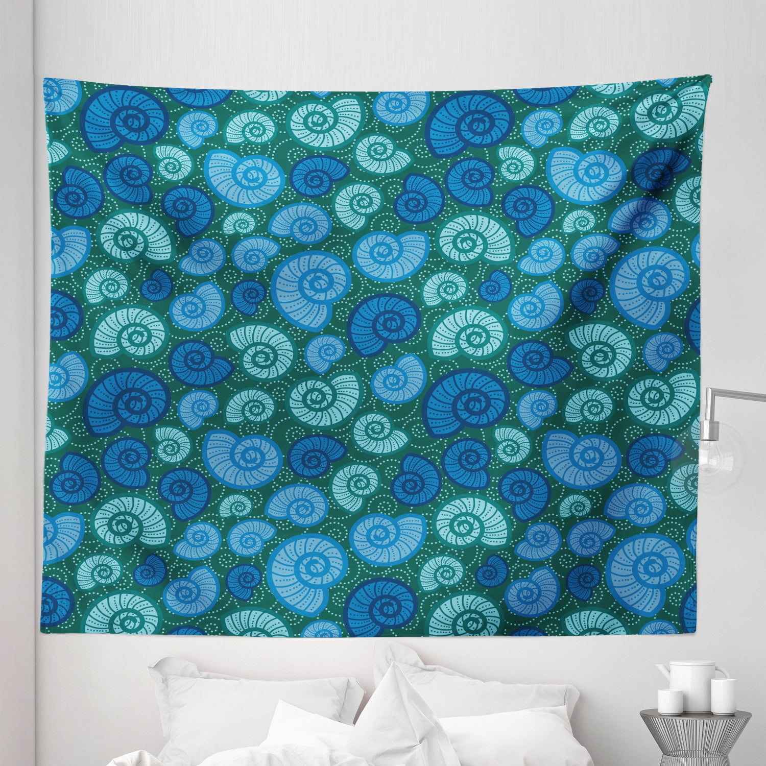 Shells Tapestry, Periwinkle and Chesnut Turban Shell on Dotted Vortex ...