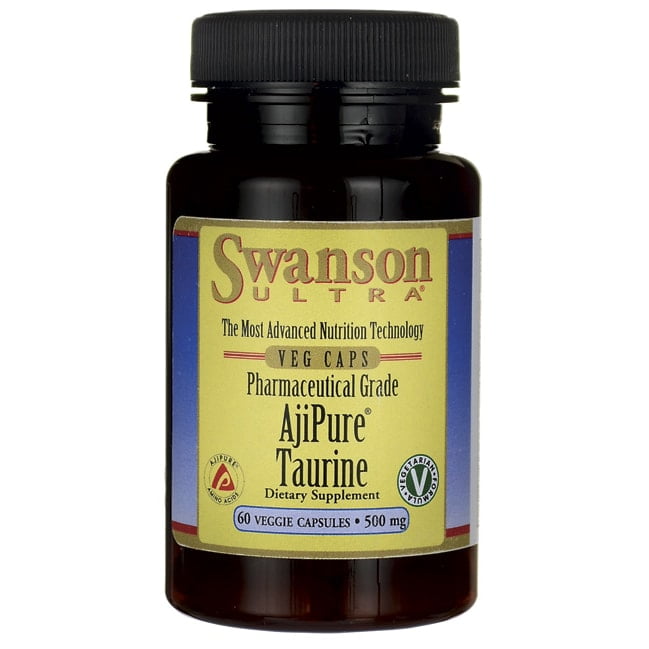 Swanson Ajipure Taurine, Pharmaceutical Grade 500 mg 60 Veggie Capsules ...