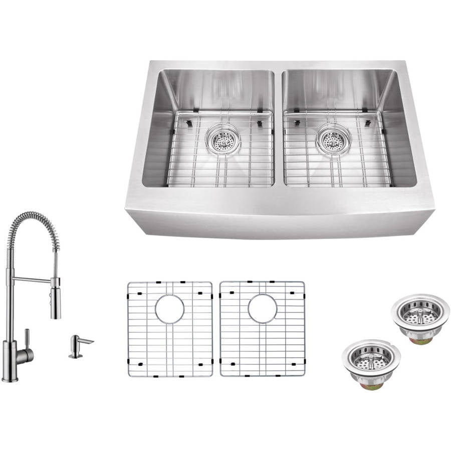 Buy Magnus Sinks 33-in x 20-in Stainless Steel Double Bowl Apron Front ...