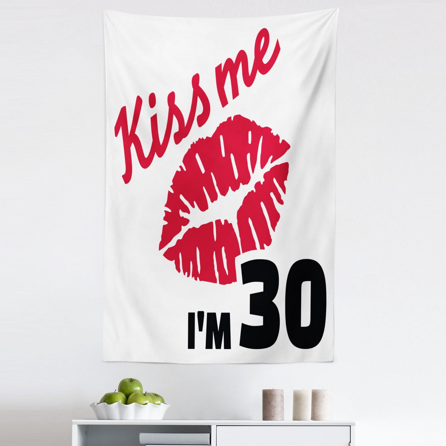 30th Birthday Tapestry, Kiss Me I'm 30 Slogan Words with Lips Hand ...