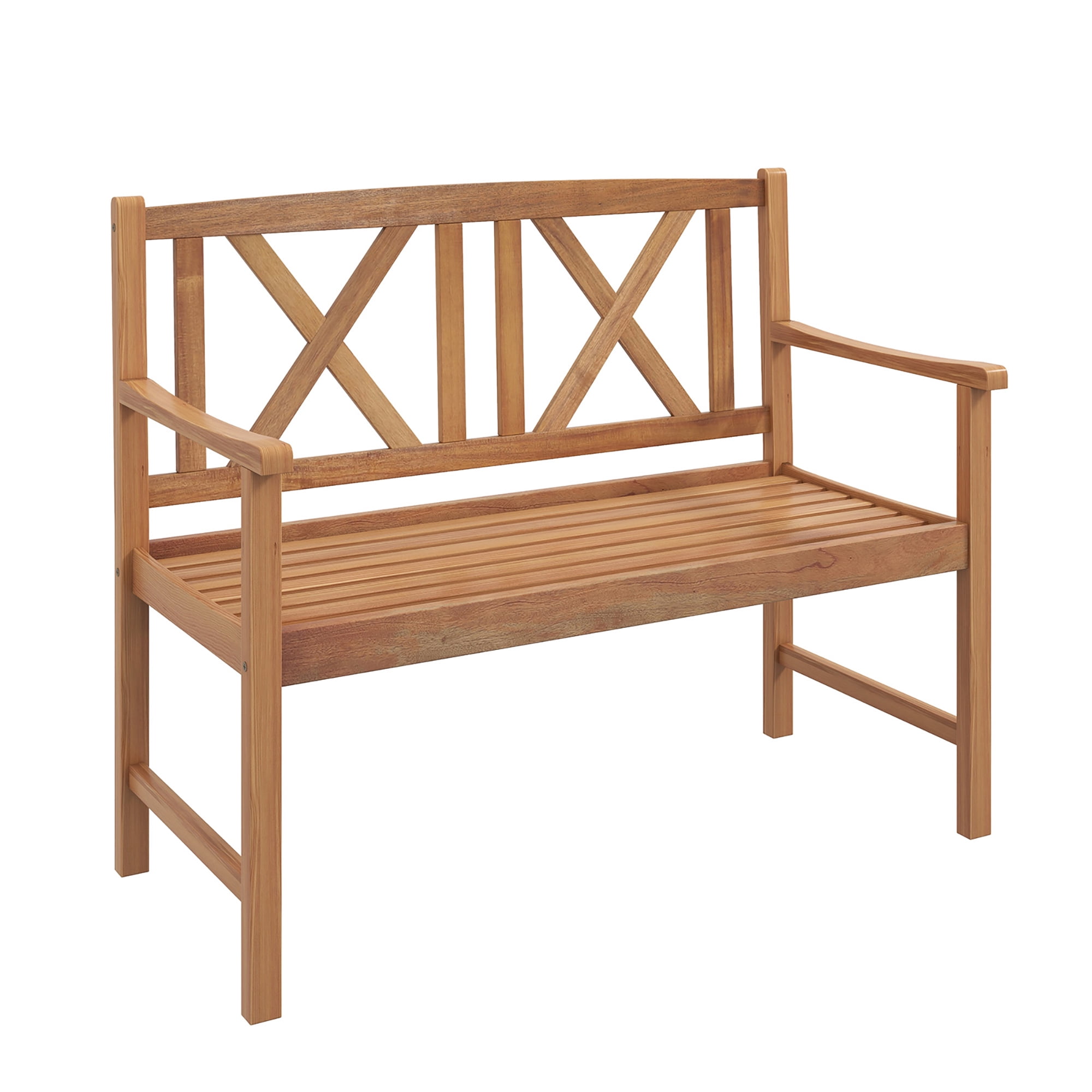 Costway 2-Person Bench Patio Acacia Wood Outdoor Loveseat Chair Garden ...