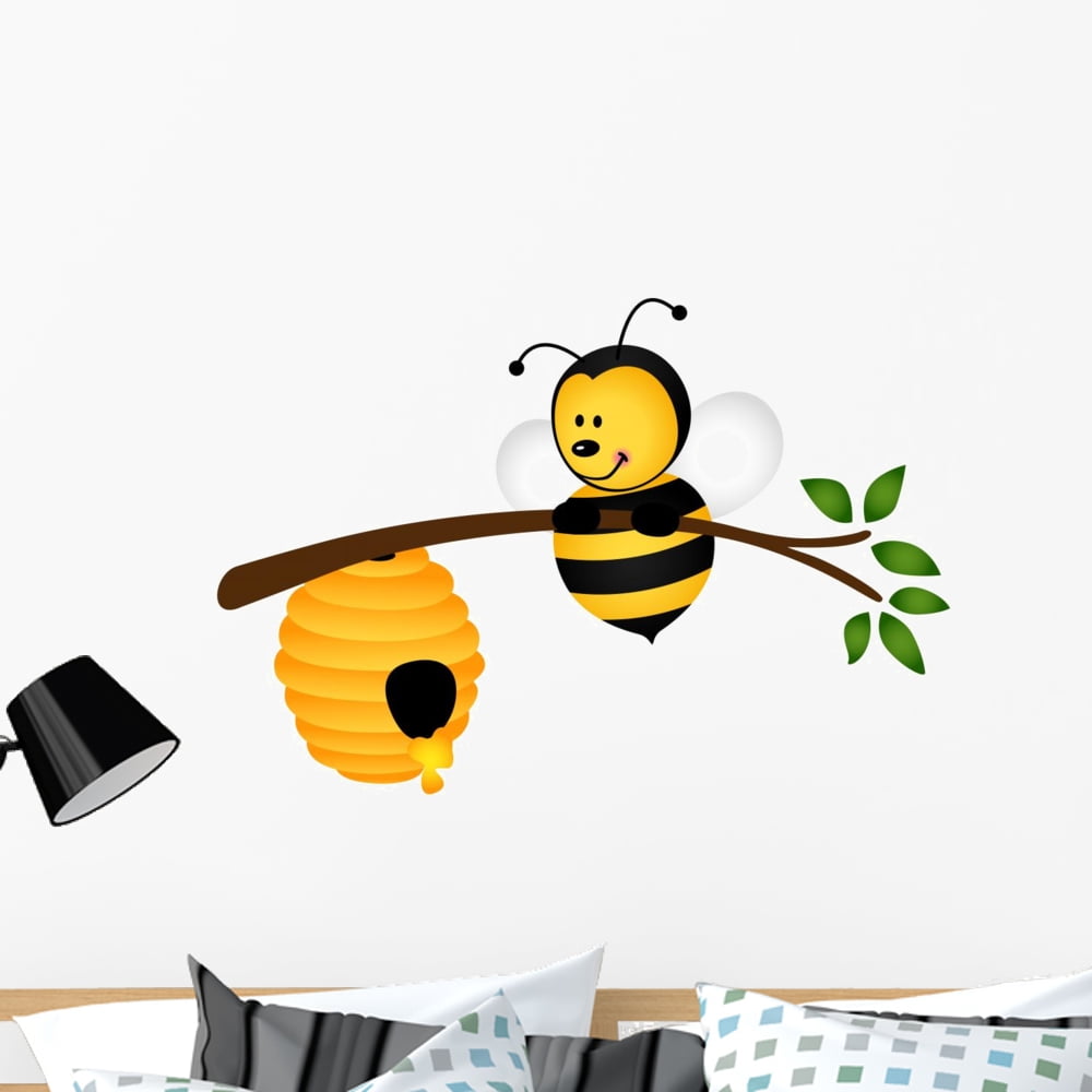 Bee with Hive Branch Wall Decal Mural by Wallmonkeys Vinyl Peel and ...