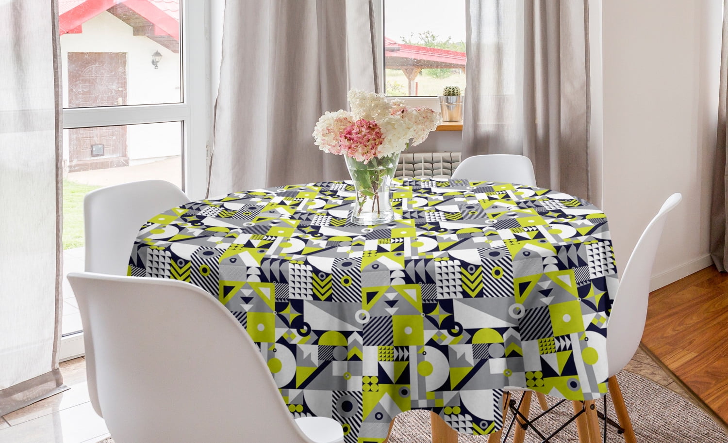 Abstract Round Tablecloth, Contemporary Mosaic Pattern with Vibrant ...