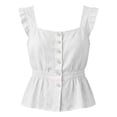 AKOEE Linen Shirts for Women Button Up Sleeveless Square Neck Top ...