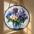 Blue Garden Flower in Vase Stained Glass Round Suncatcher – Window ...