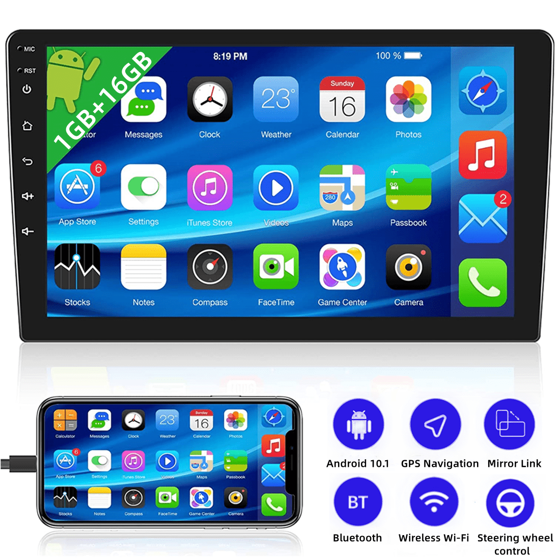 Double Din Car Stereo Radio 10'' Touch Screen Carplay Universal Car ...