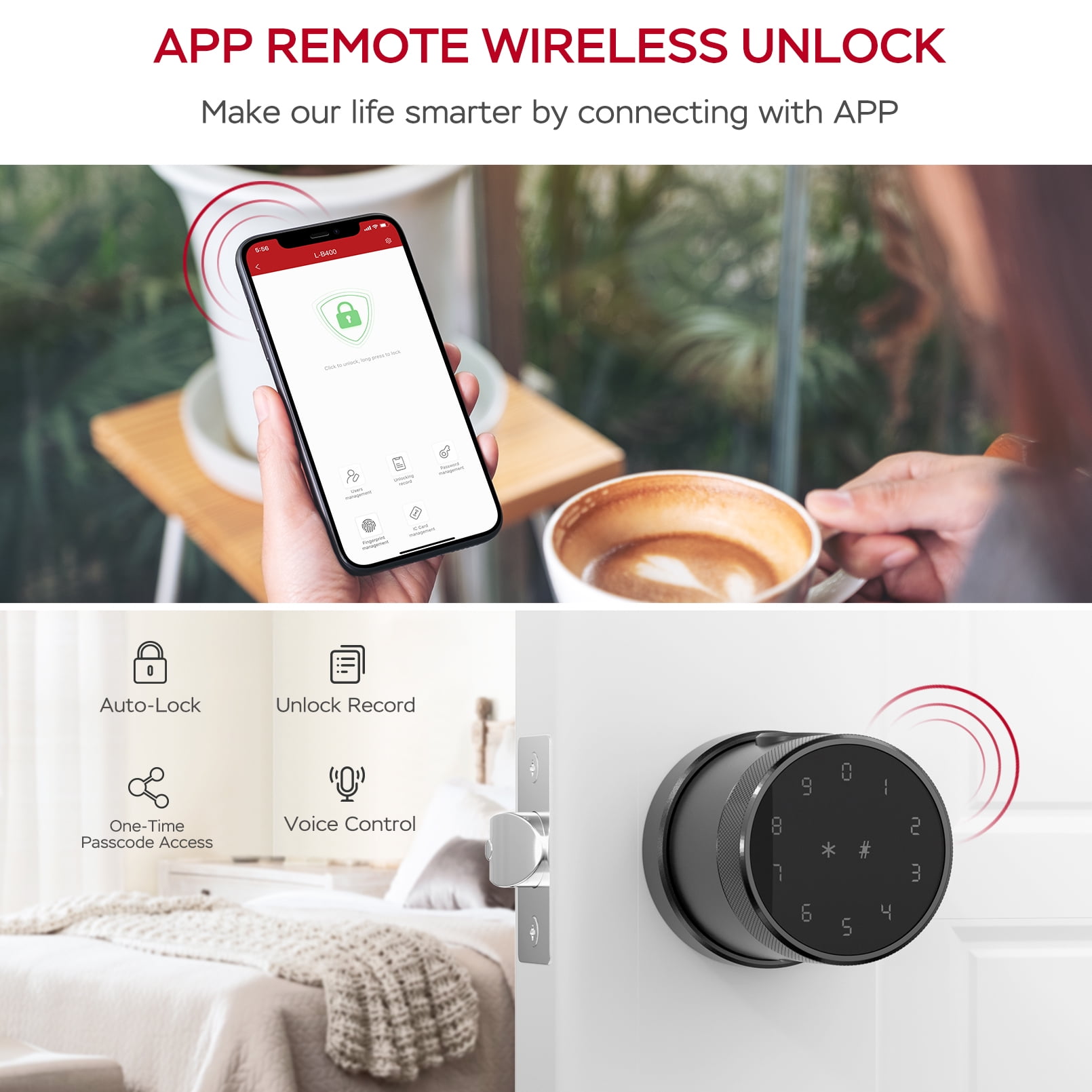 Buy Geek Smart Door Lock, L-B400 Fingerprint Door Lock Keyless Entry ...