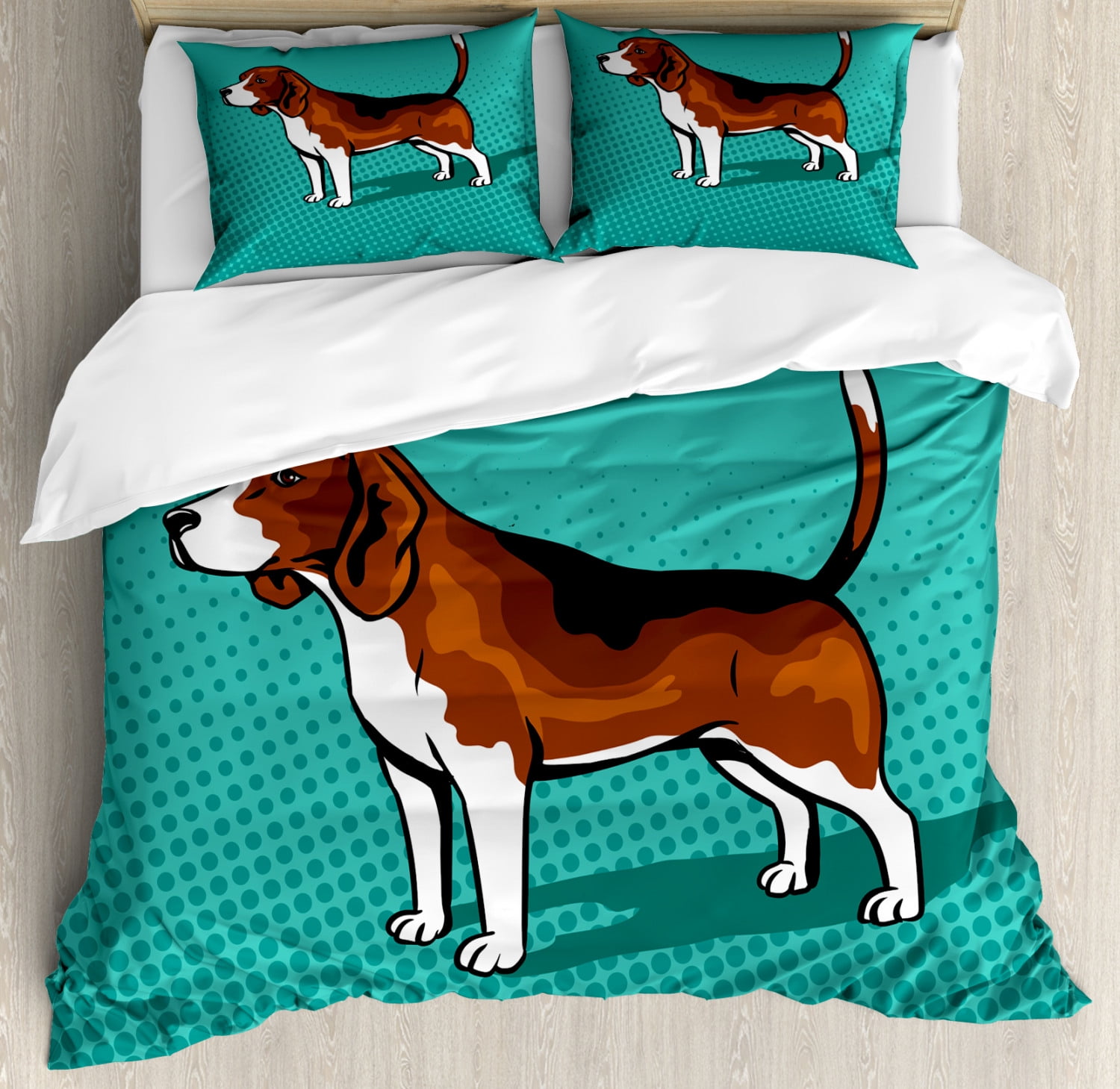 Beagle Duvet Cover Set King Size, Halftone Background Dog Breed Shadow ...