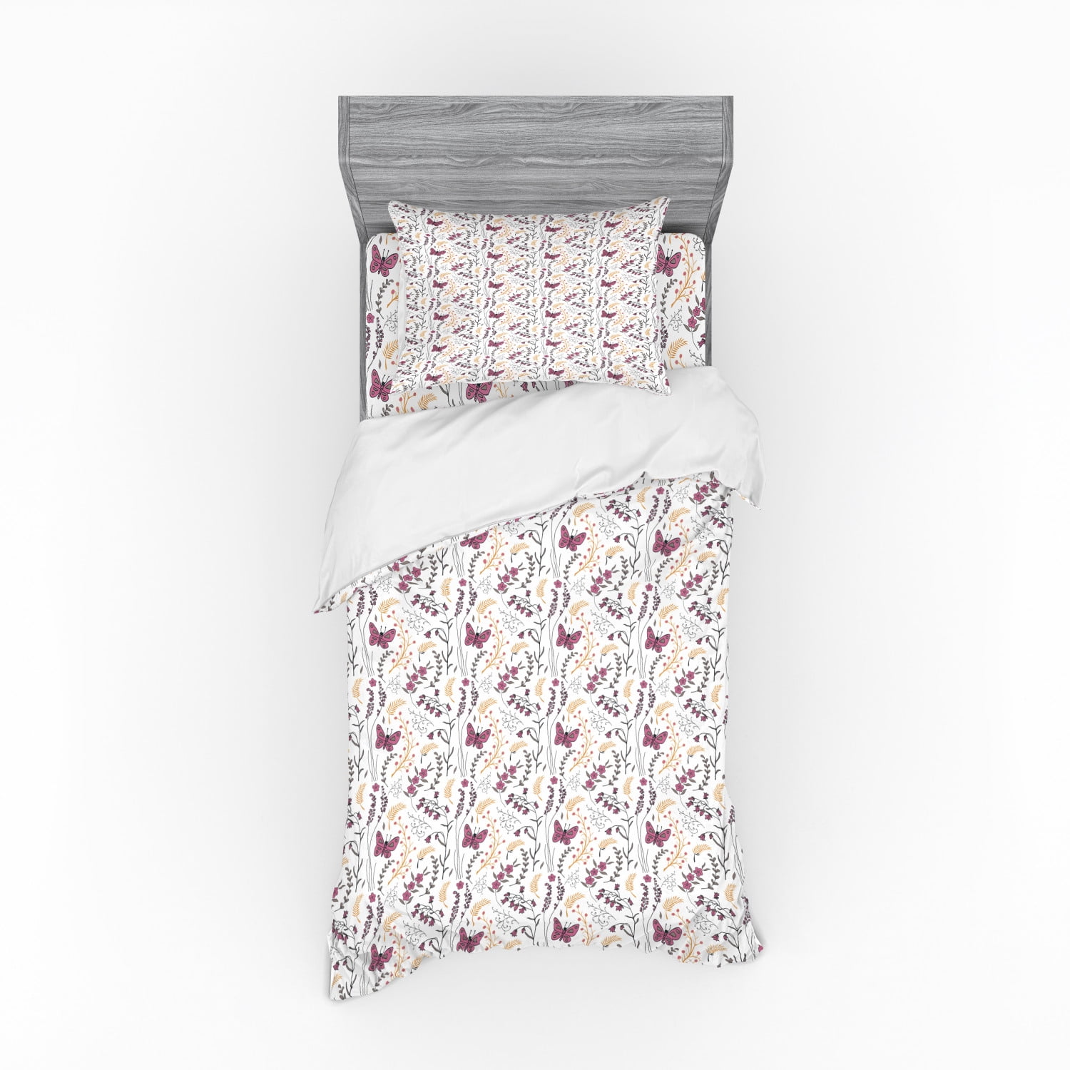 Ambesonne Spring Bedding Set 3 Pcs, Flowers Butterflies Doodle, Twin ...