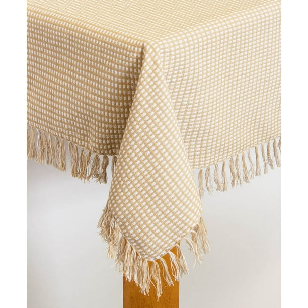 Homespun Check 100% Cotton Woven Fringed Tablecloth 60"X102", Ecru ...