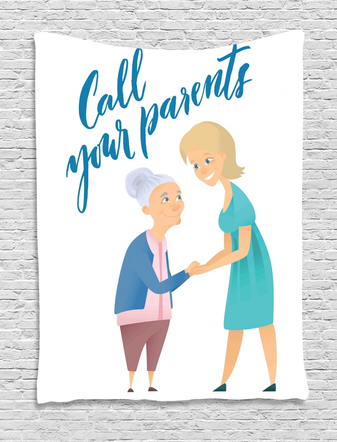Call Mom Tapestry, Woman and Her Mother Cartoon with Call Your Parents ...