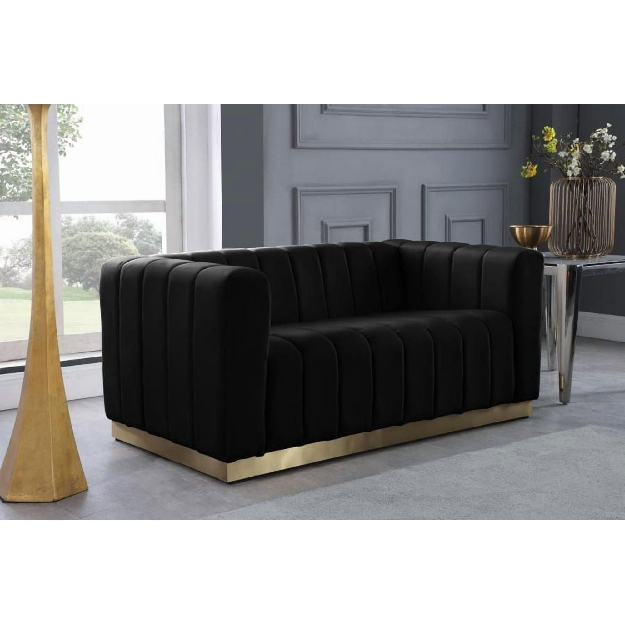 Click here for K-Living Shannon Velour Fabric Loveseat In Black W... prices