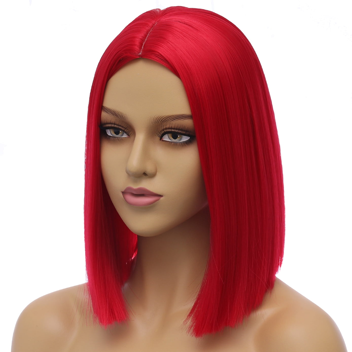 RightOn Red Short Wigs Straight Bob Hair Wigs for Women Middle Part ...