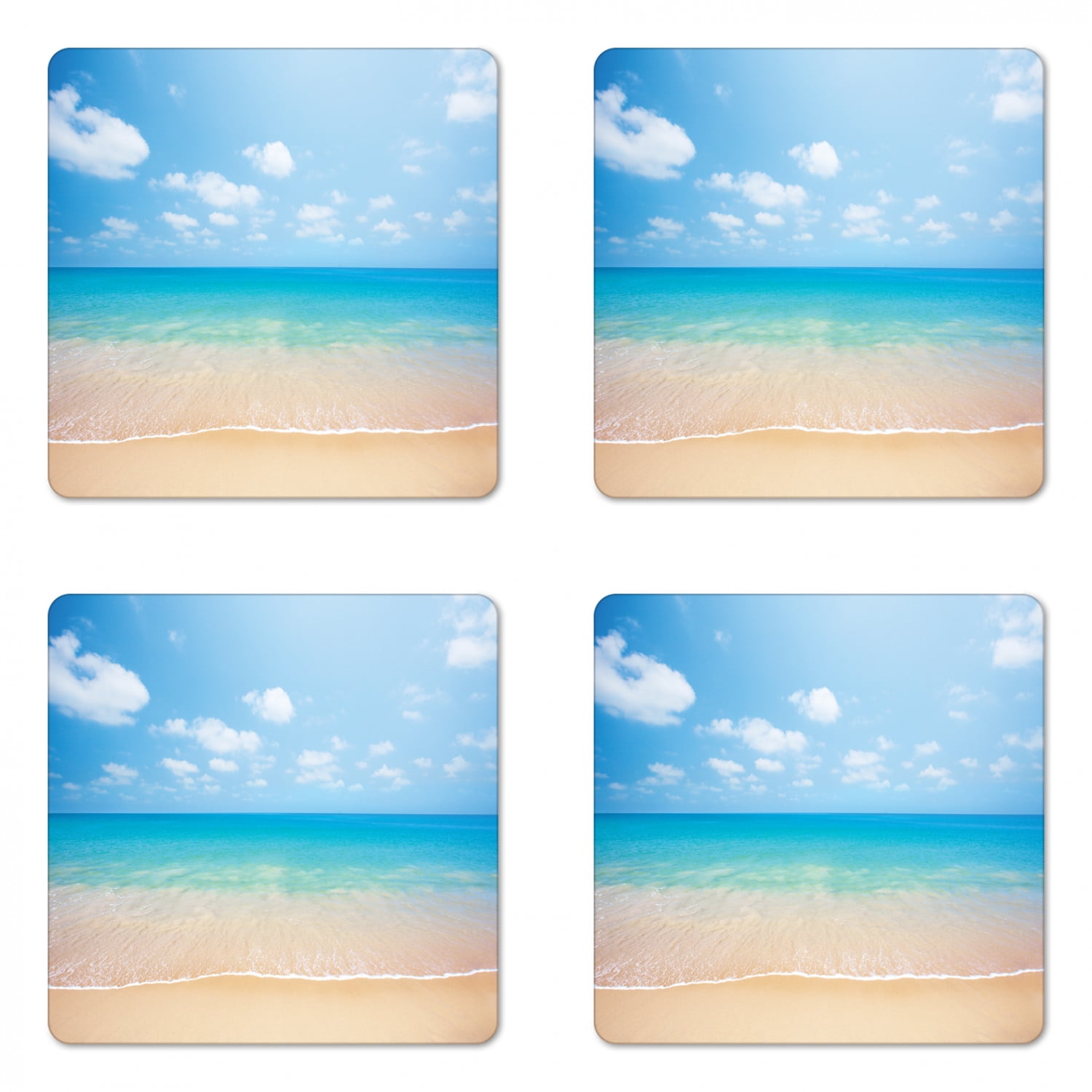 Ocean Coaster Set of 4, Dreamy Hot Tropical Sea Coast with Soft Waves ...