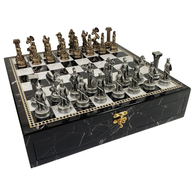 Greek Mythology Olympus Gods Chess Set Pewter Color w Black Faux Marble ...
