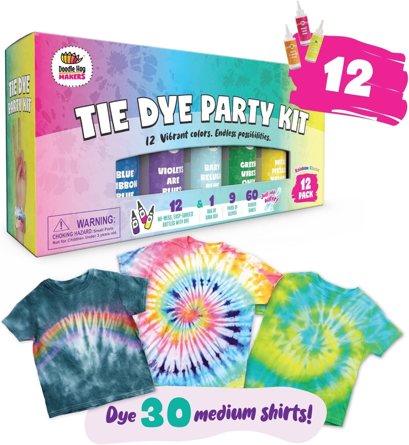 Tie Dye Kit for Kids & Adults - 12 Large Tye Dye Bottles with Tie Dye ...