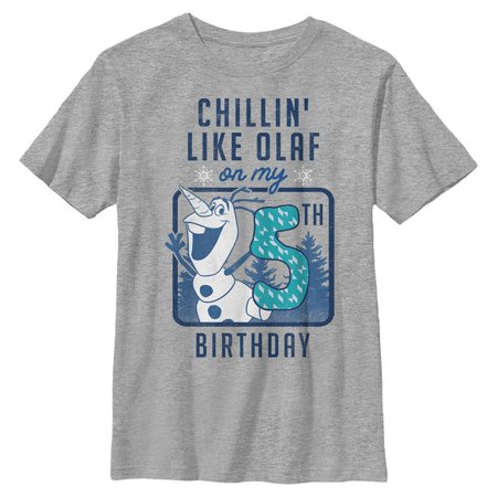 Disney Frozen Olaf Birthday 5 Boy's Crew Tee, Athletic Heather, Small ...