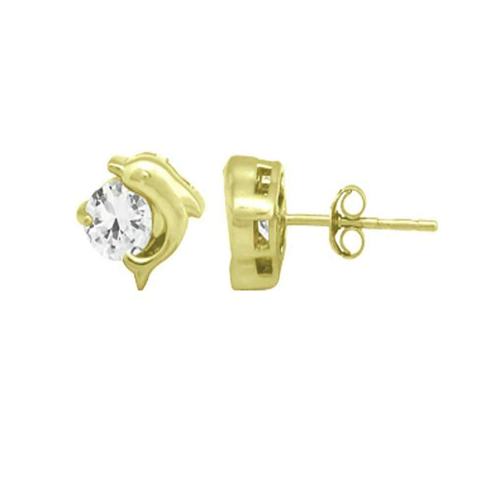 Designs by FMC - Gold Plated Over Sterling Silver CZ Dolphin Stud ...