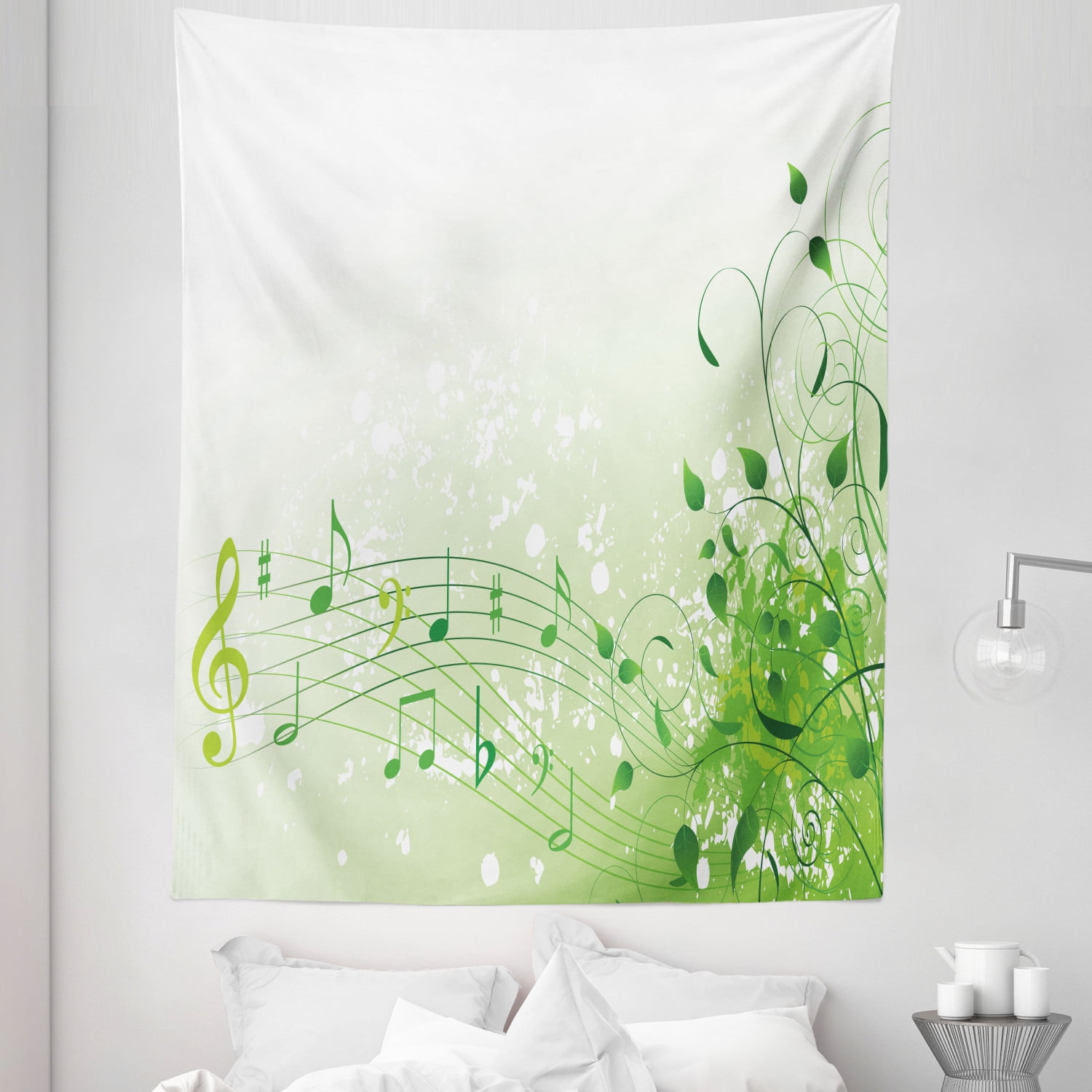 Music Tapestry, Pattern of Curlicue Leaves Treble Chef Abstract ...