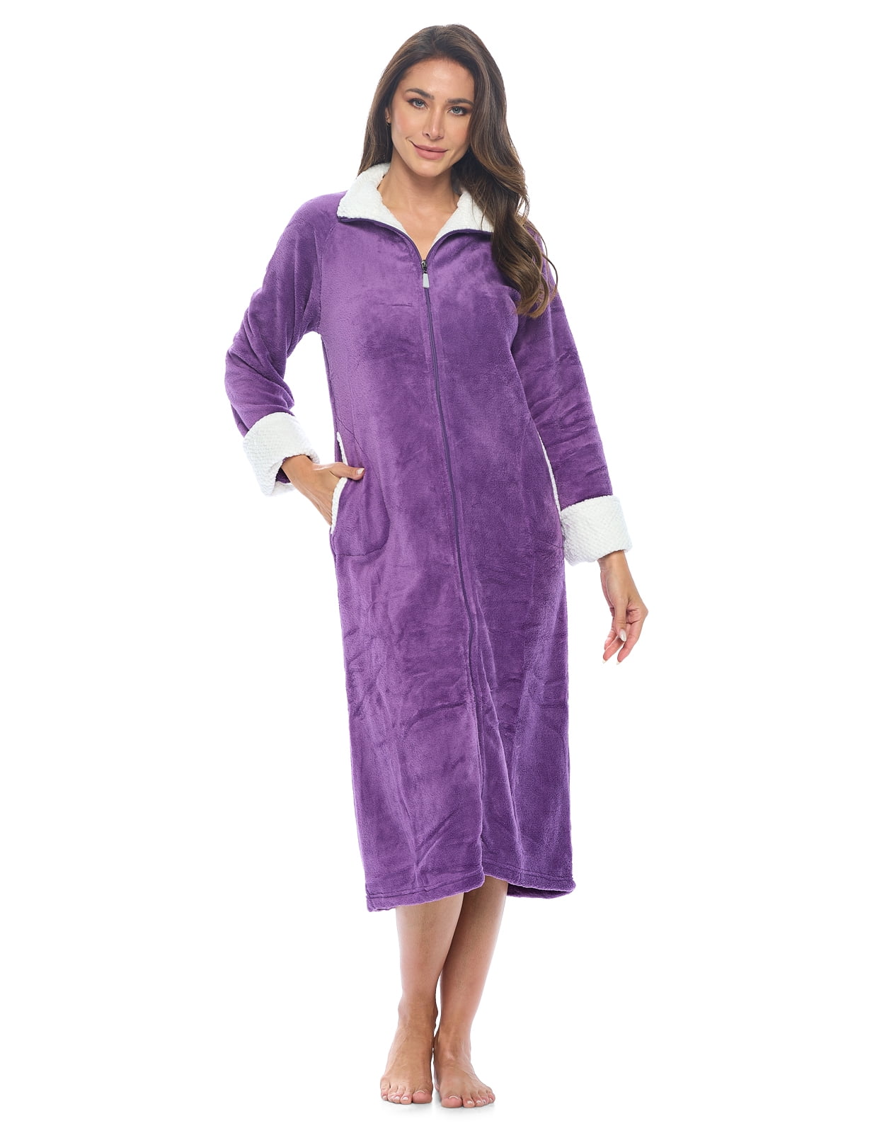 Casual Nights Women's Full Front Zip Up Plush Fleece Robe Housecoat ...