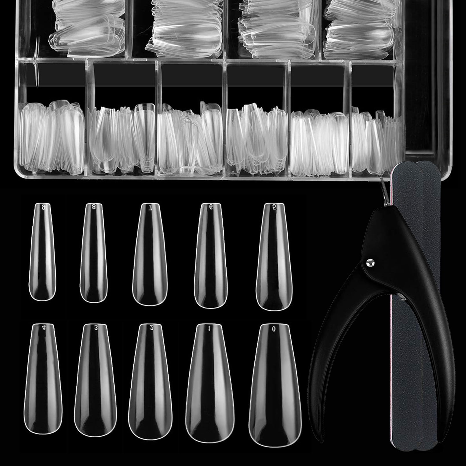 FITDON 120pcs Long Coffin Ballerina Fake Nail Tips & 1pc Acrylic Nail ...