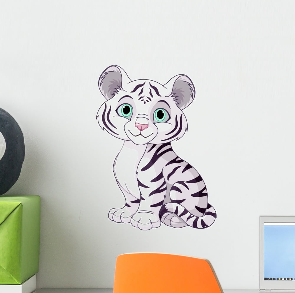 White Tiger Cub Wall Decal Sticker by Wallmonkeys Vinyl Peel & Stick ...