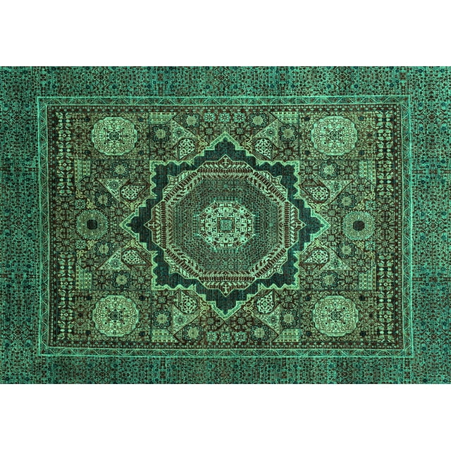 Ahgly Company Indoor Rectangle Abstract Turquoise Blue Modern Area Rugs ...