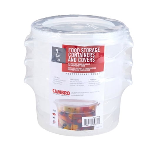 Cambro Round Food Storage Containers w/ Lids Set, Translucent, 2 qt (3 ...