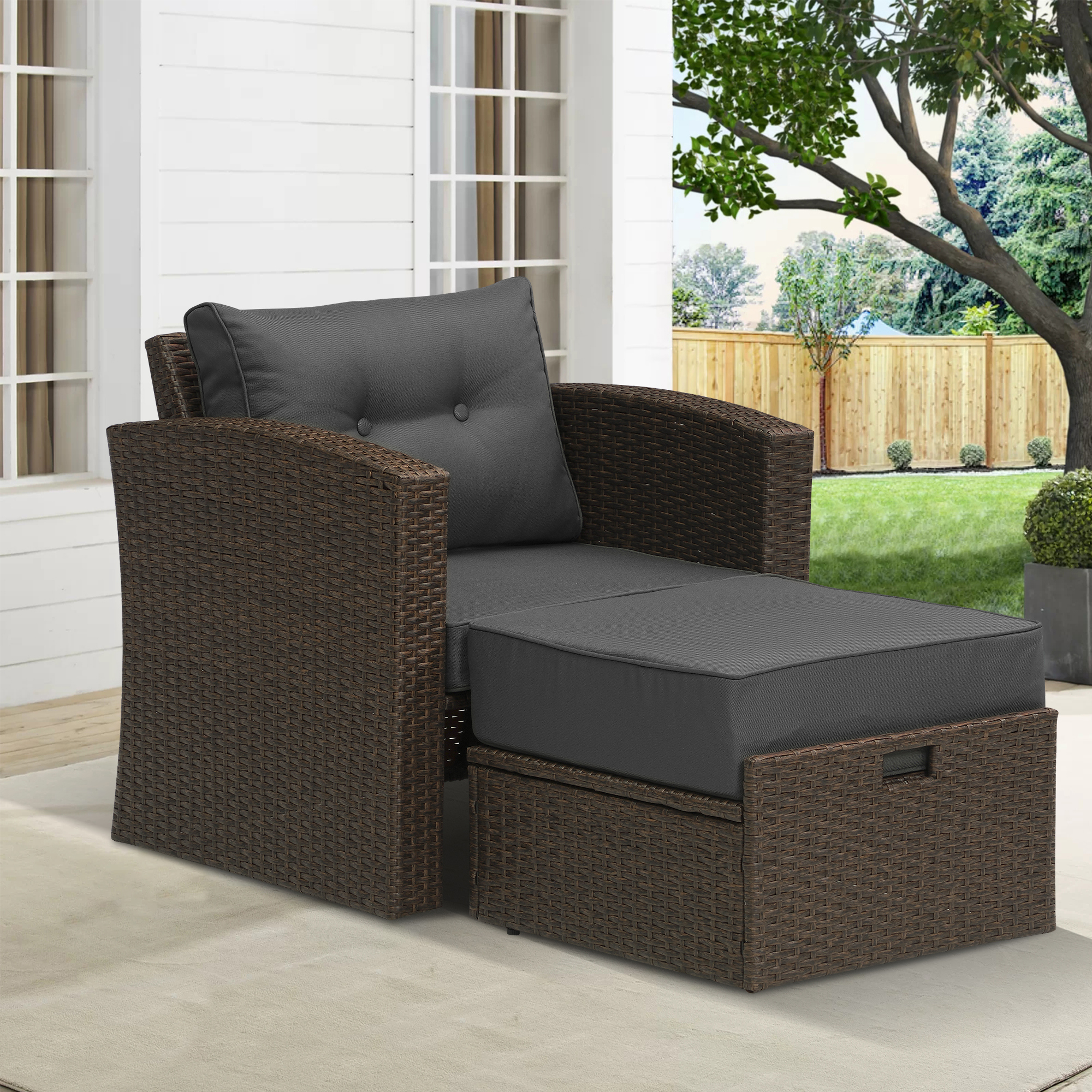 Cozyhom Brown Wicker Rattan Single Sofa,Furniture Armrest Patio Sofa ...