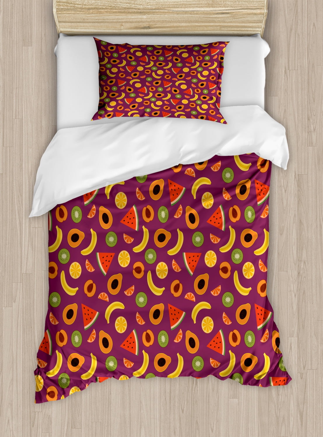 Tropical Duvet Cover Set Twin Size, Appetising Healthy Summer Fruits ...