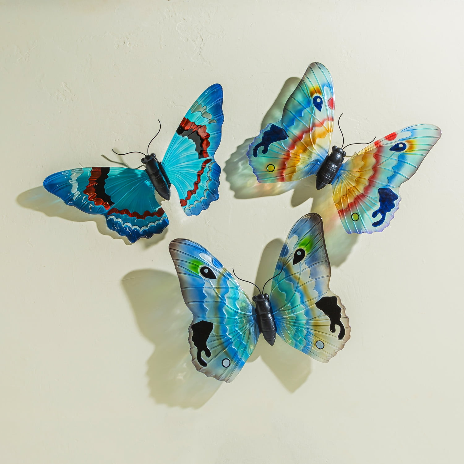 Evergreen Glass Butterfly Wall Decor, Set of 3, 20'' x 18.3'' x 3.7 ...