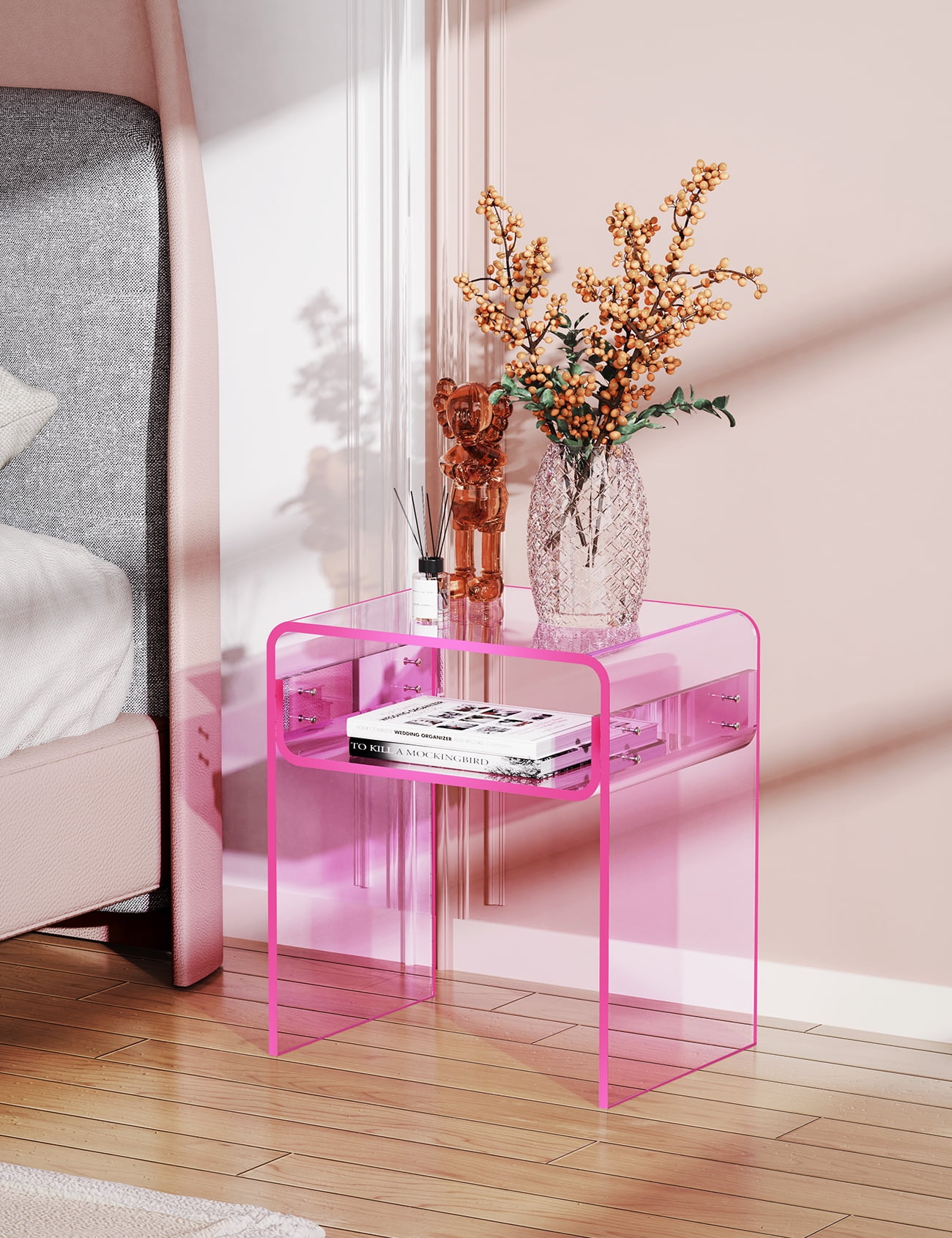 solaround Acrylic Side Table Nightstand Bedside Table for Bedroom Living Room 19.7 x 15.7 x 11.8 Pink Walmart