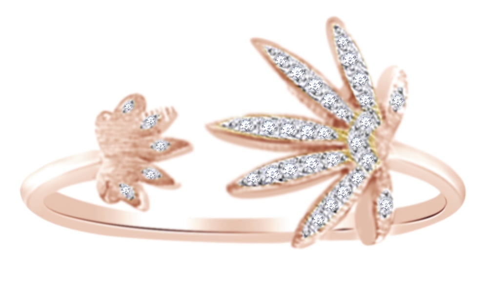 Round Cut White Diamond Marijuana Leaf Adjustable Toe Ring In 14K Rose ...