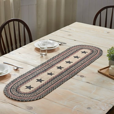 VHC Brands Heritage Farms, Braided Jute Table Runner, Oval, Red Black ...