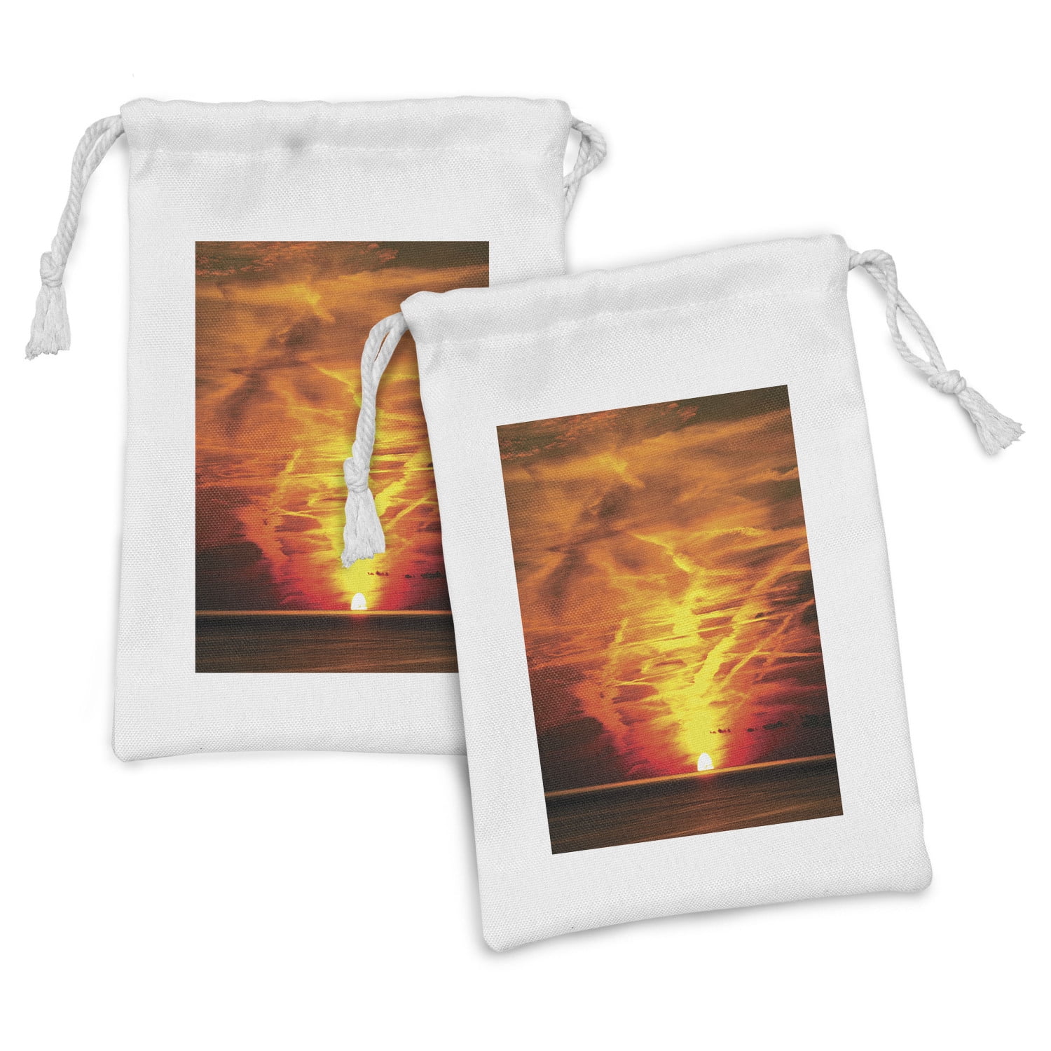 Landscape Fabric Pouch Set of 2, Sunset over the Sea Golden Yellow ...