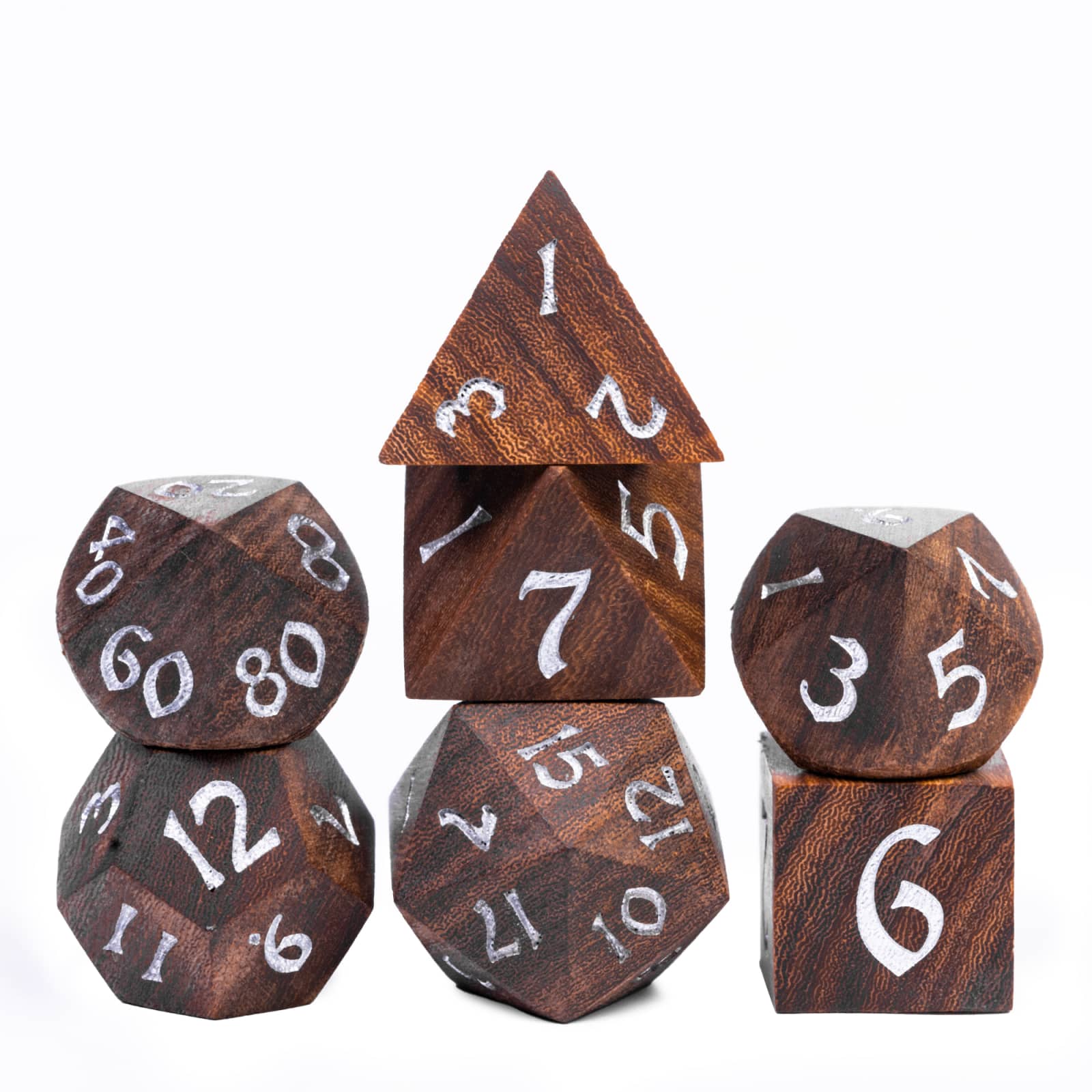 Cusdie 7Pcs/set Wooden DND Dice D&D Wood Dice D4 D6 D8 D10 D% D12 D20 Polyhedral Games Dice Set ...