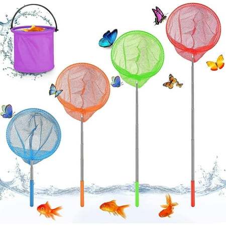Kids Butterfly Net, Set Of 4 Kids Telescopic Landing Net With 1 Bucket ...