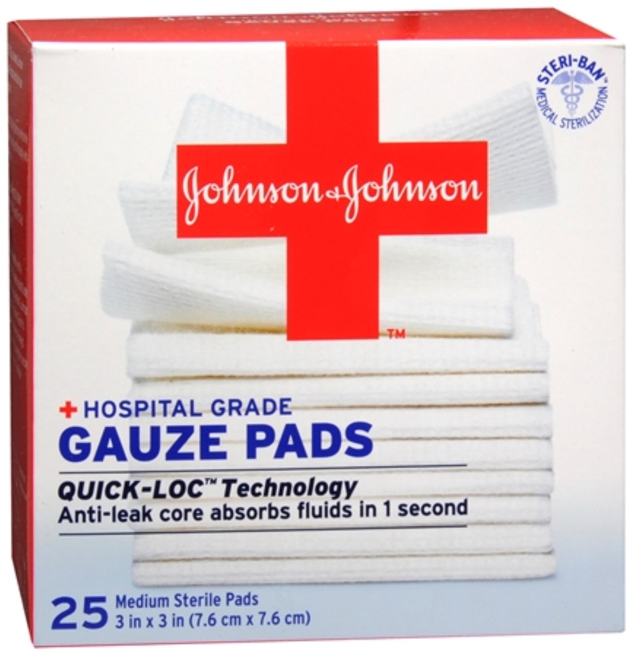 JOHNSON & JOHNSON Red Cross First Aid Gauze Pads 3 Inches X 3 Inches 25 ...