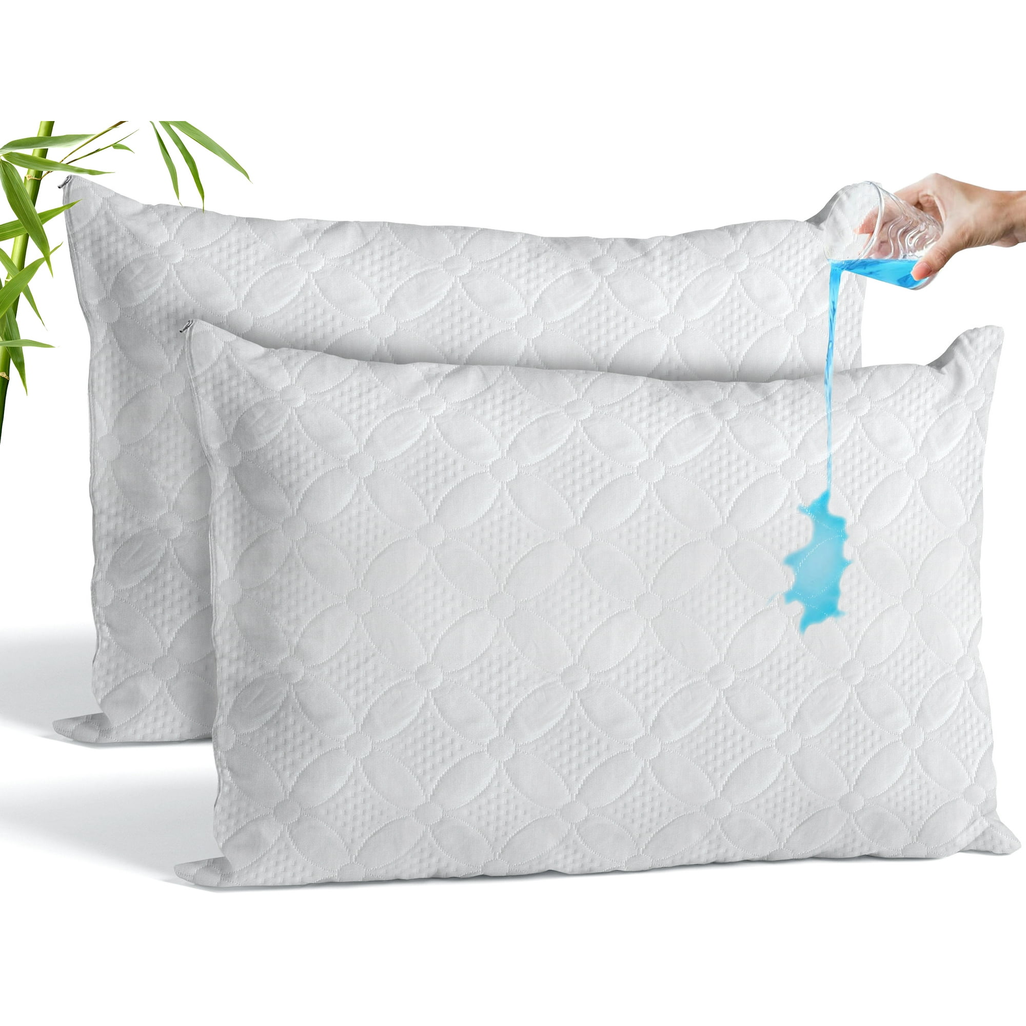 Canadian Linen Bamboo Viscose Waterproof Pillow Protector Zipper Closure Flower Design 20X30 Queen  2 Pack Soft Absorbent Breathable Cooling Fabirc