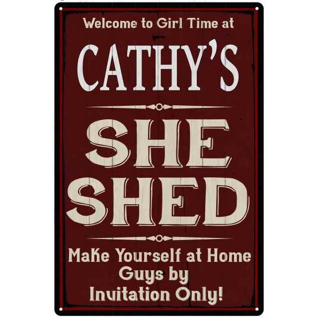 CATHY'S She Shed Red Sign Lady Cave 8 x 12 High Gloss Metal ...