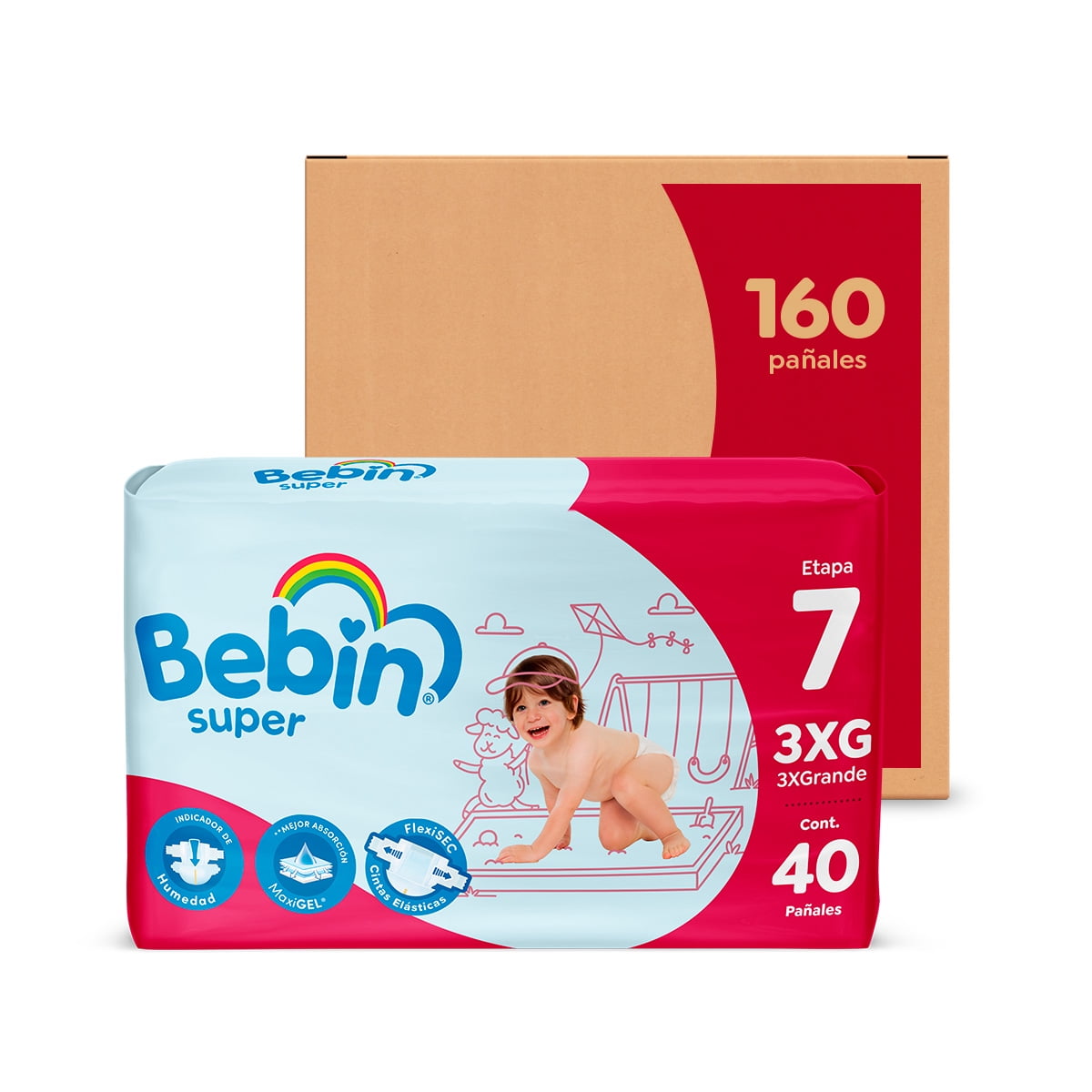 Pañal Bebé Bebin Super Etapa 7 3XG Unisex Caja 160 piezas | Walmart en ...
