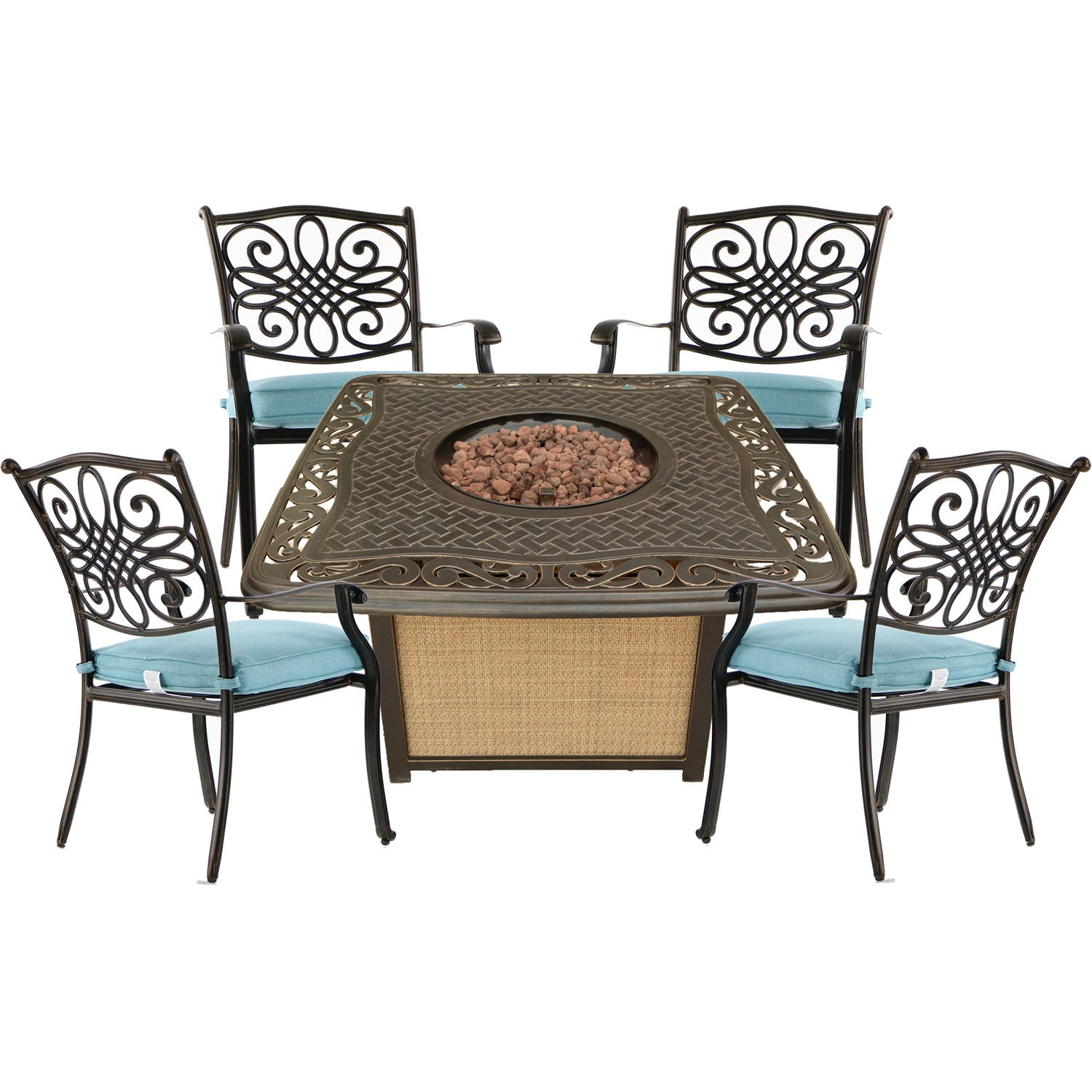 Hanover Traditions 5-Piece Patio Fire Pit Chat Set with 4 Cushioned ...