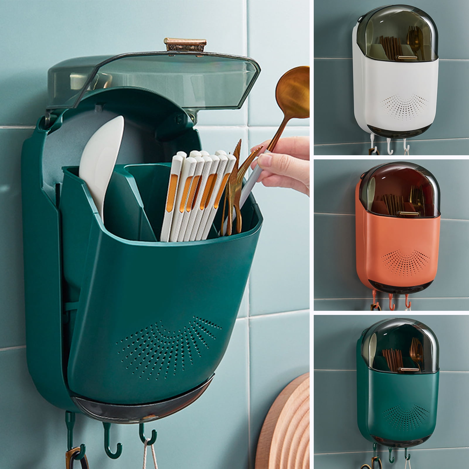 UDIYO Chopsticks Holder Wall-Mounted Fork Spoon Container with Drain ...