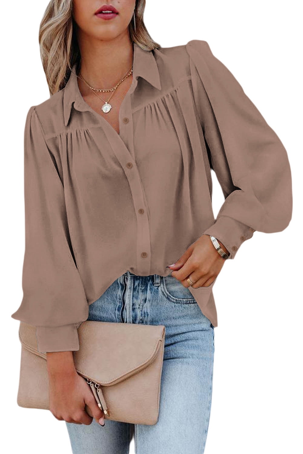 FARYSAYS Womens Long Sleeve Blouses and Tops Button Up Lightweight ...