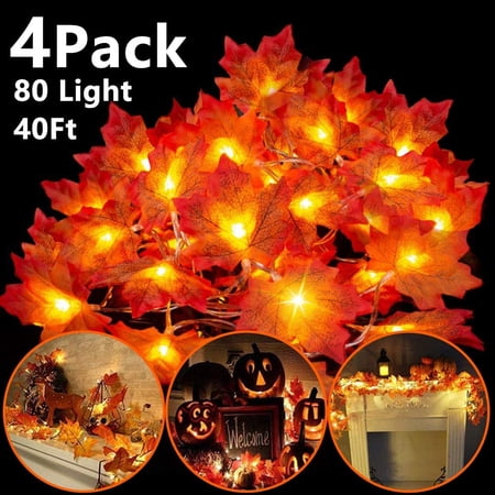 4 Pack Thanksgiving Fall Leaves Decorations Leaf Garland String Lights ...