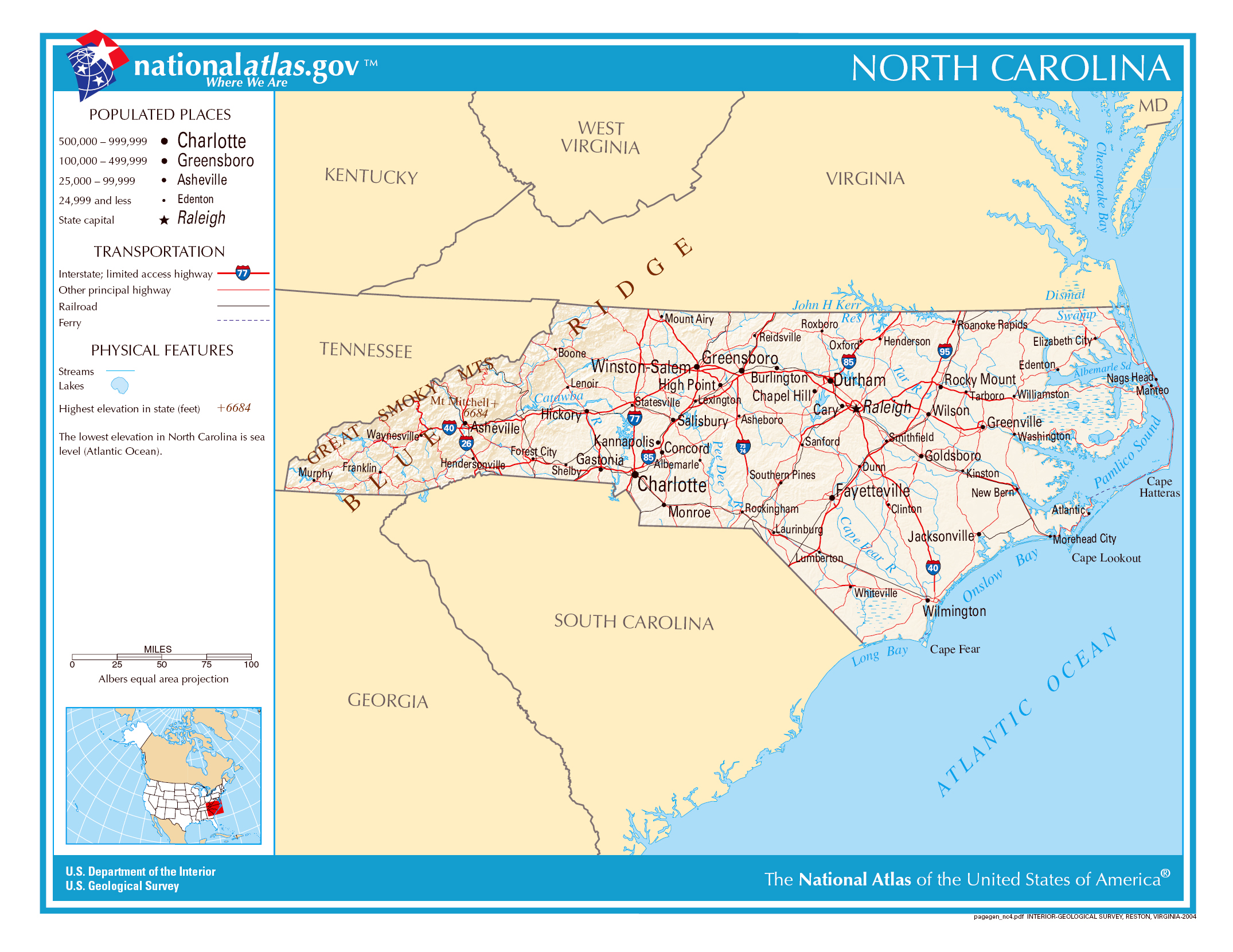 North Carolina Printable Map North Carolina Printable Map