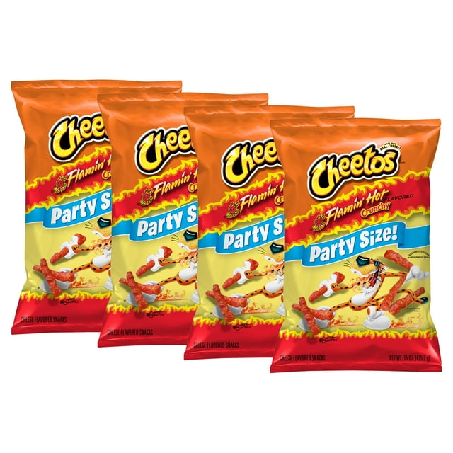 (4 pack) Cheetos Crunchy Flamin' Hot Cheese Puff Chips, 15oz Bag ...