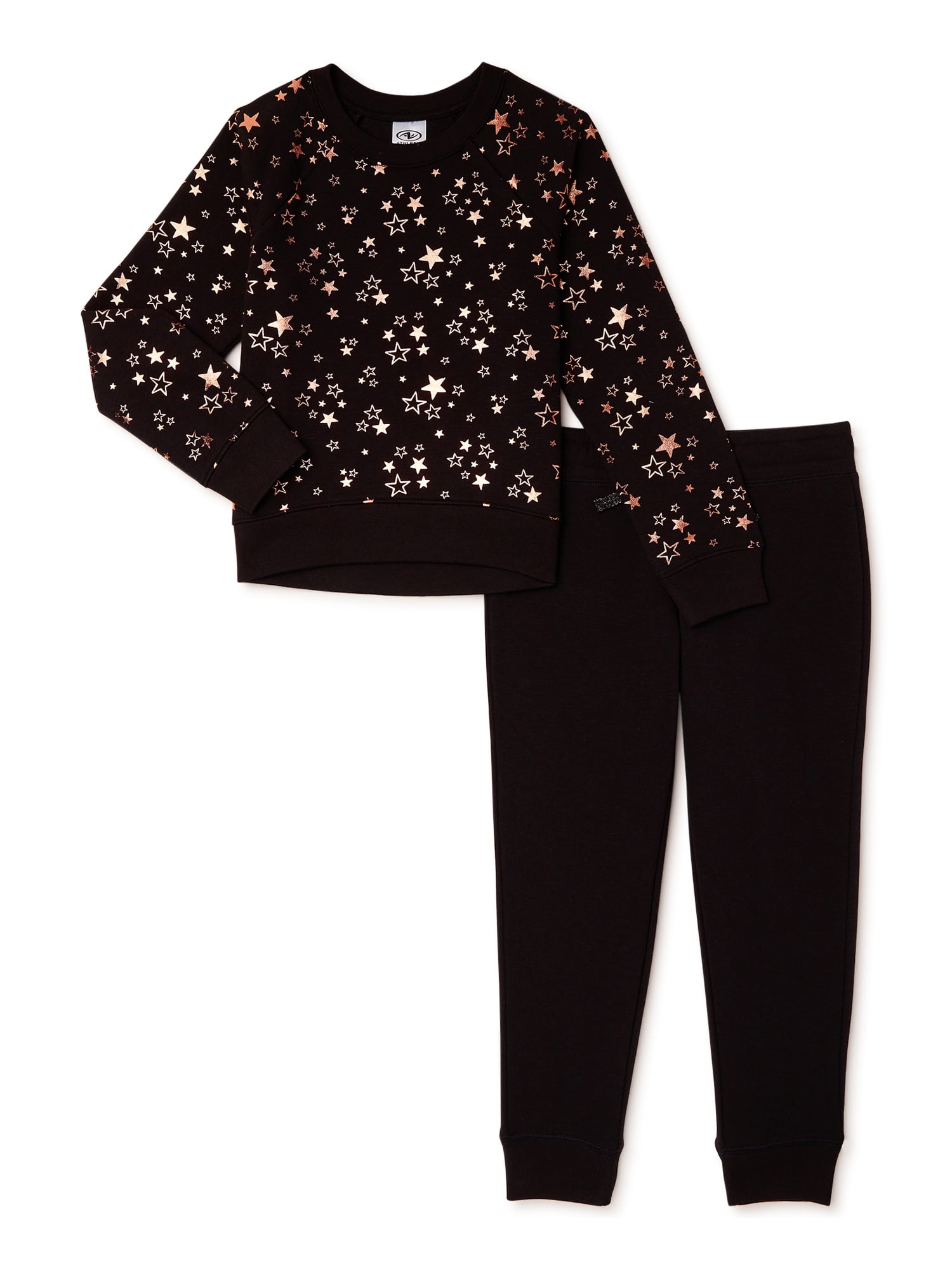 Athletic Works Girls Printed Fleece Sweatshirt and Jogger Sweatpants, 2 ...