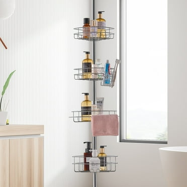 Mainstays Tension Rod Bath Organizer Pole Caddy, No Tools, 4.85 - 6 Ft ...