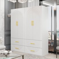 Hitow Large Armoire Wardrobe with Shutter Door, 5 Drawers, Hanging Rod ...